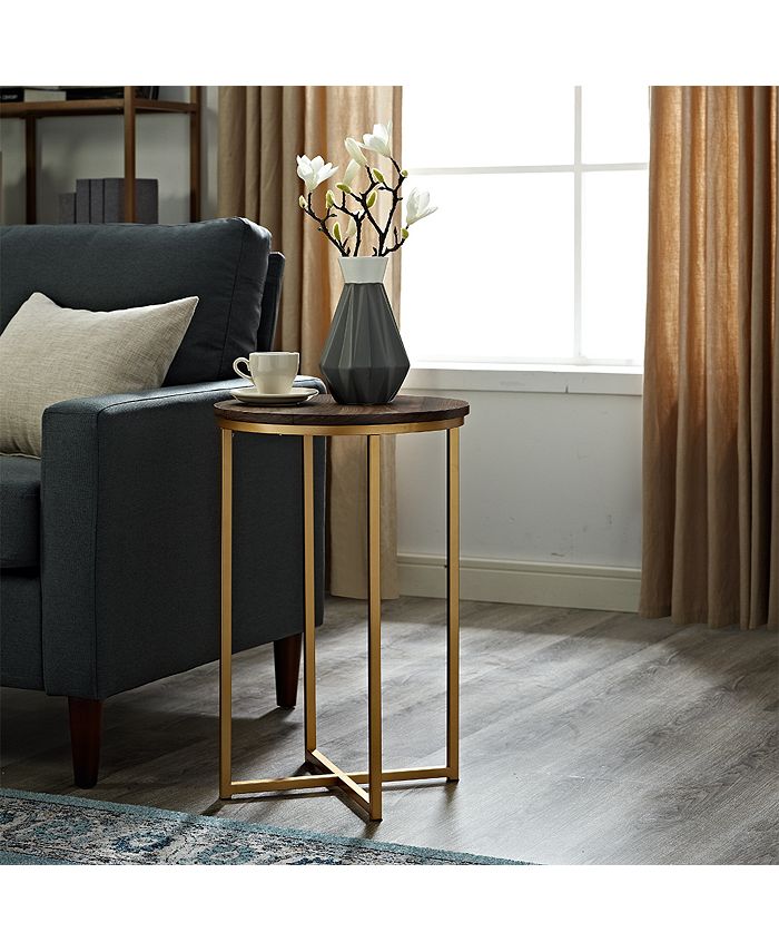 Walker Edison 16" Round Side Table - Dark Walnut/Gold - Macy's