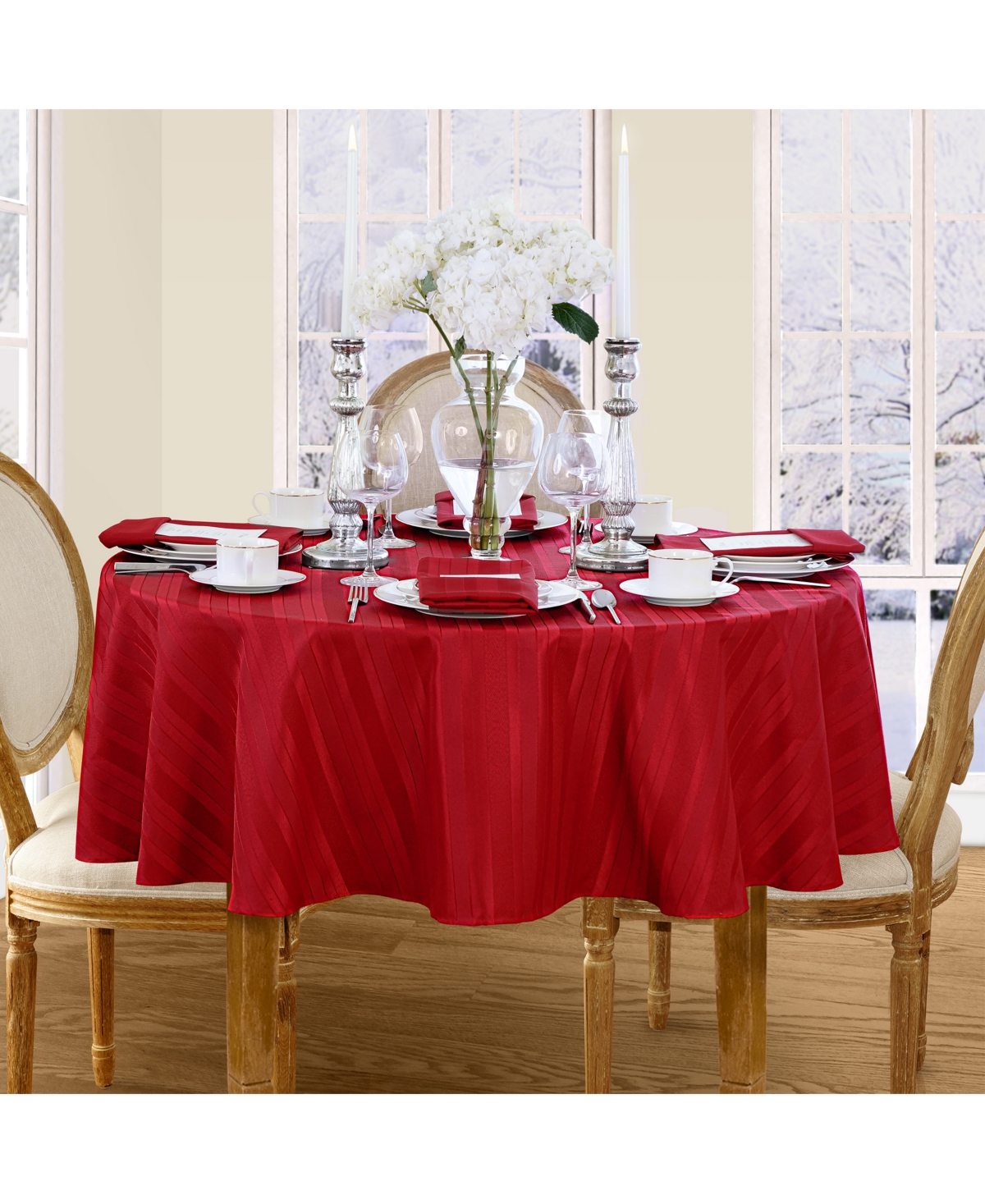 Click here for Elrene Denley Stripe Round Tablecloth  70 - Red prices