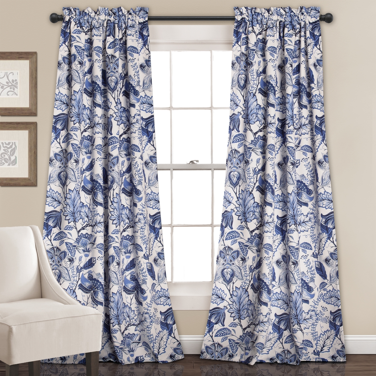 Click here for Cynthia Jacobean Floral 52 x 84 Curtain Set - Blue prices