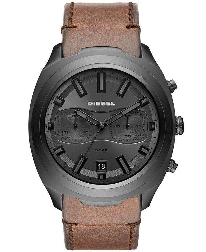 Diesel Men's Chronograph Tumbler Brown Leather Strap Watch 48mm - Macy's