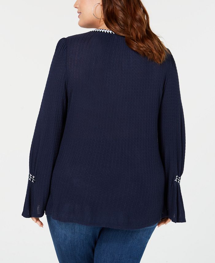 Lucky Brand Trendy Plus Size Embroidered Top - Macy's