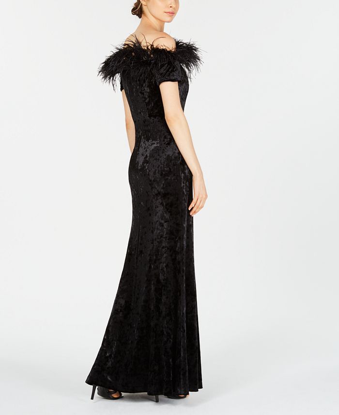 Calvin Klein Velvet Feather-Trim Gown - Macy's