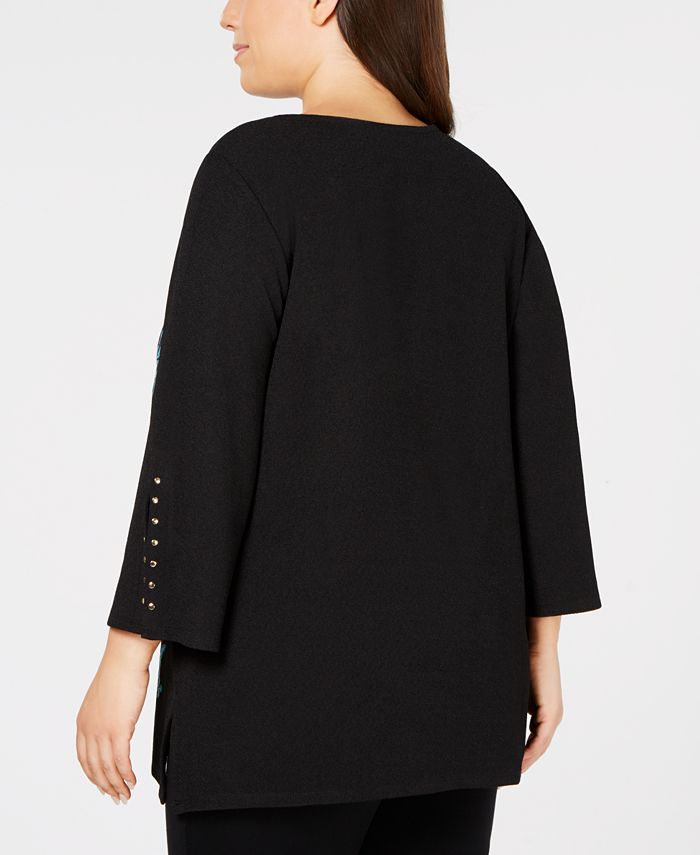JM Collection Plus Size Printed Embellished Top, Created for Macy's ...