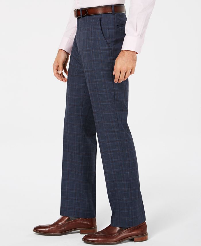 Michael Kors Men's Classic/Regular Fit Natural Stretch Blue/Red Plaid ...