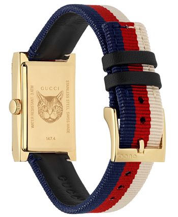 Gucci Women's Swiss G-Frame Cream-Red-Blue Nylon Strap Watch 21x40mm ...