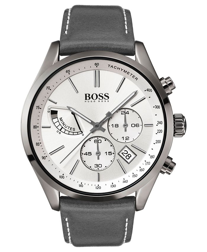 Hugo Boss BOSS Men's Chronograph Grand Prix Gray Leather Strap Watch ...