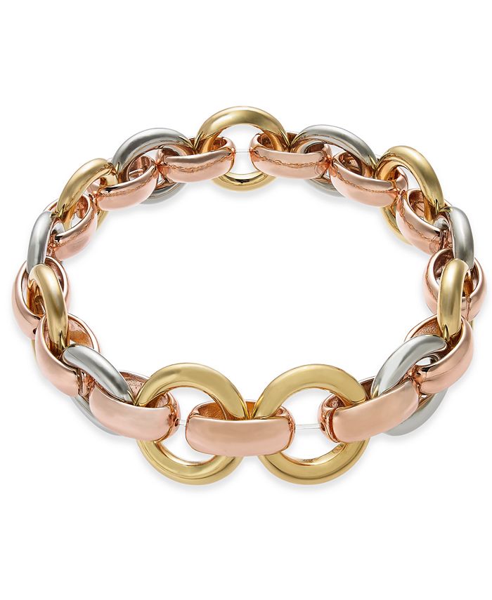 Alfani Tri-Tone Hoop Link Stretch Bracelet, Created for Macy's - Macy's