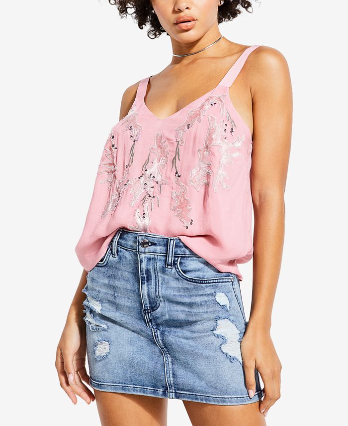 GUESS Addison Embroidered Sequin Camisole - Macy's