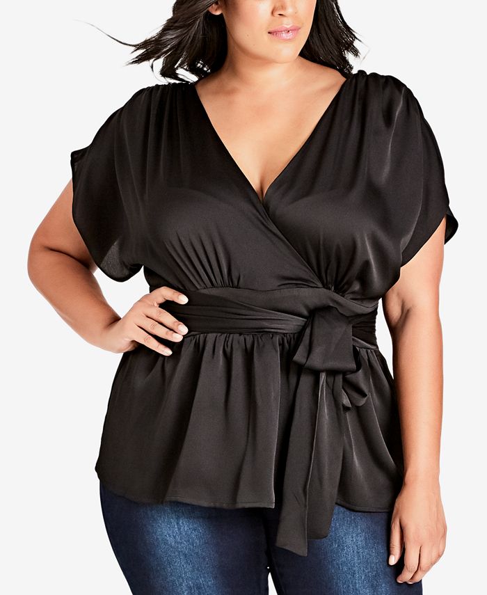 City Chic Trendy Plus Size Faux-Wrap Top - Macy's