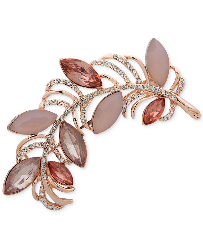 Anne Klein Rose Gold-Tone Pavé & Stone Feather Pin, Created for Macy's ...