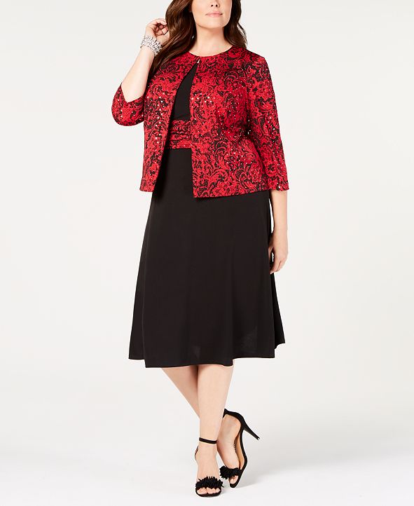 Jessica Howard Plus Size Printed Jacket & Midi Dress & Reviews ...
