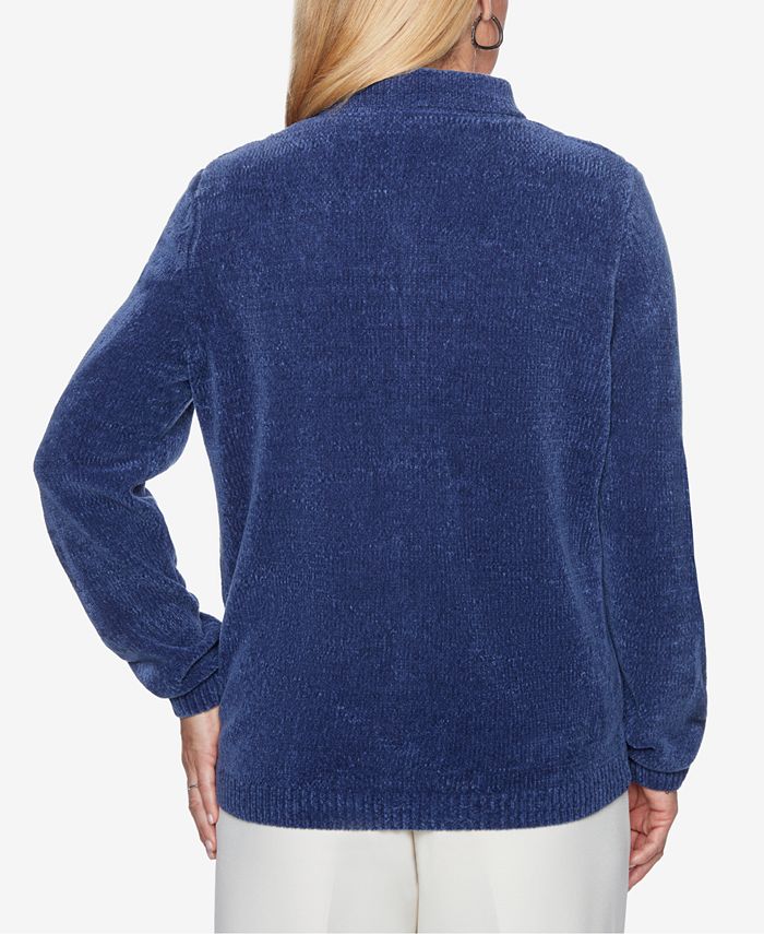 Alfred Dunner Petite Classics Zip-Front Chenille Cardigan - Macy's