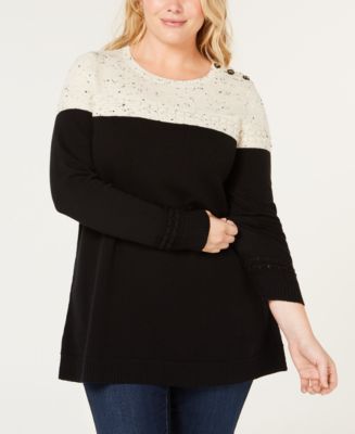 Charter Club Plus Size Colorblocked Sweater, Created for Macy's - Macy's