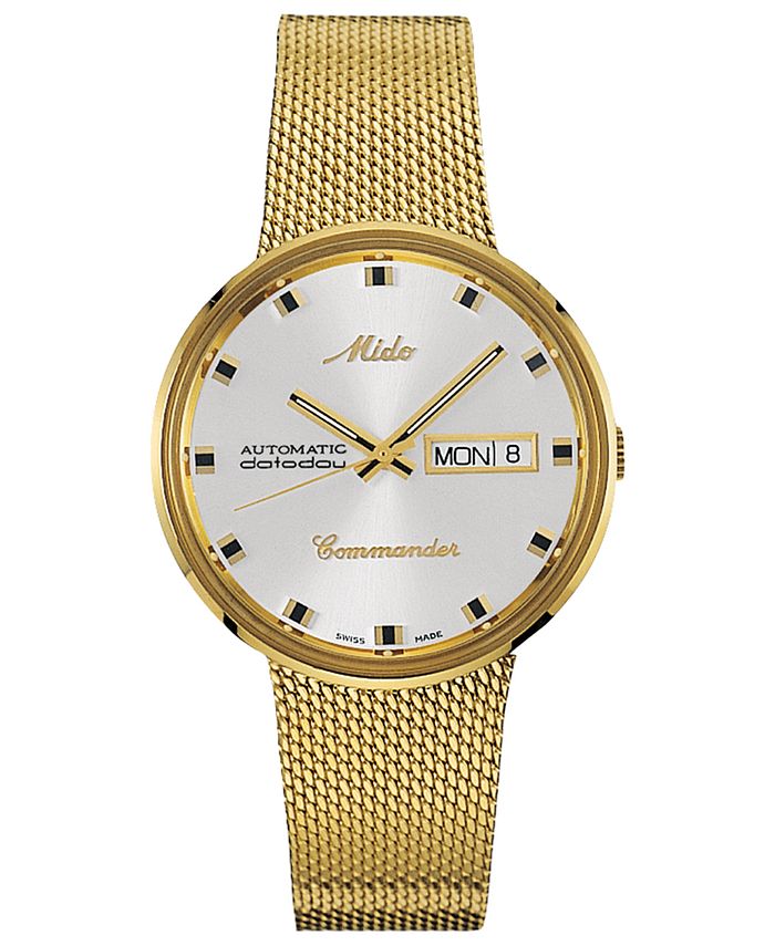 Mido Men's Swiss Automatic Commander Gold-Tone PVD Stainless Steel Mesh ...