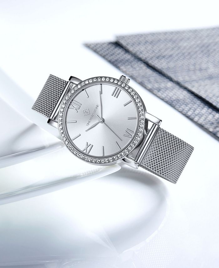 Timothy Stone Women's 'Indio' Minimalist Crystal Accented Mesh Bracelet Watch - Macy's