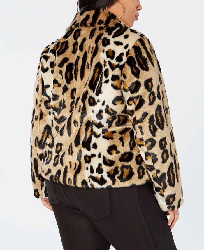 INC International Concepts I.N.C. Plus Size Leopard-Print Faux-Fur Moto ...