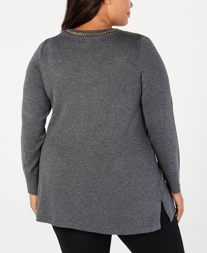 JM Collection Plus Size Chain-Detail Tunic Sweater, Created for Macy's ...