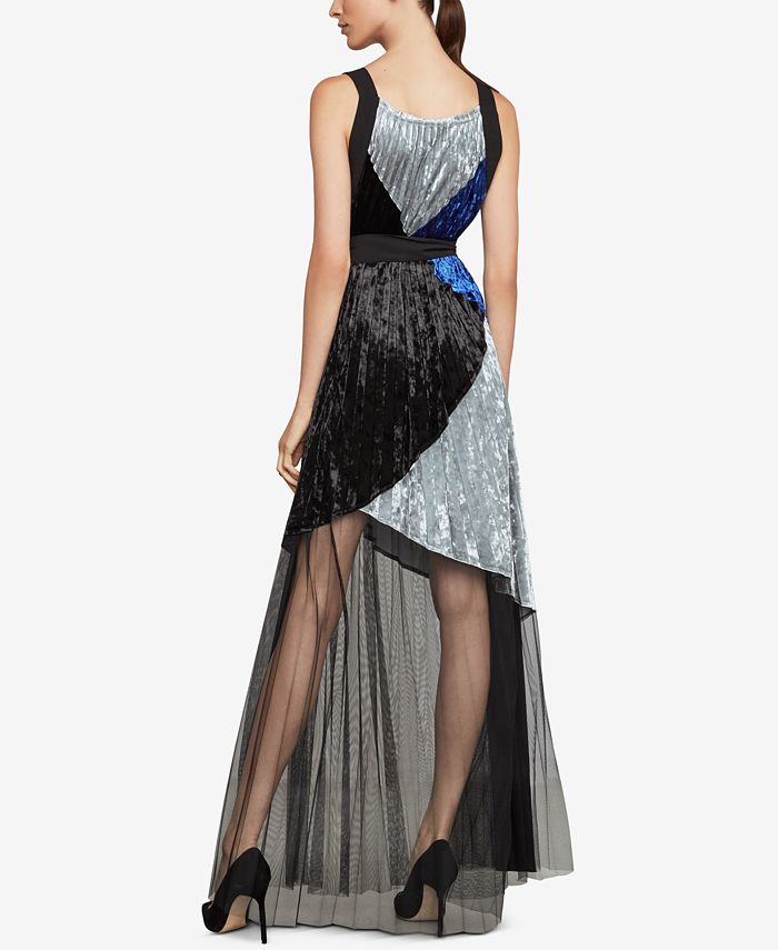 BCBGMAXAZRIA Velvet Colorblocked Pleated Gown - Macy's