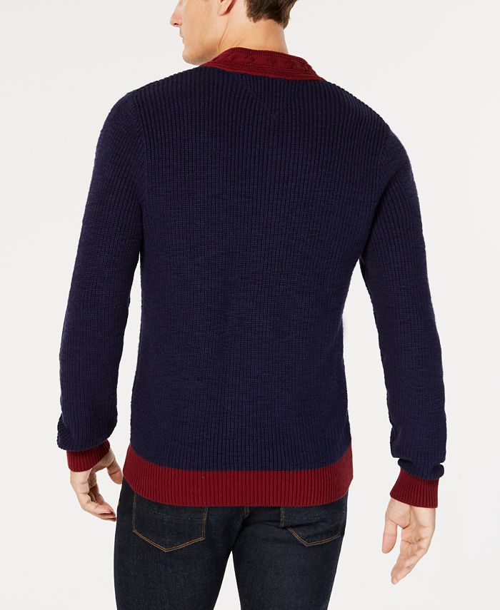 Tommy Hilfiger Mens Vince Colorblocked Cable Knit V Neck Sweater