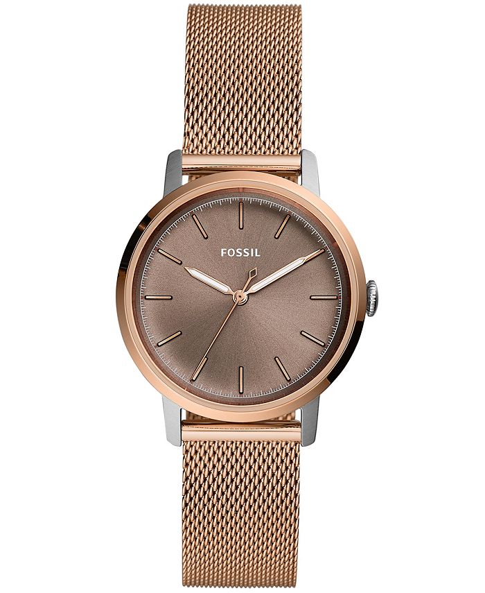 Fossil Women's Neely Rose Gold-Tone Stainless Steel Mesh Bracelet Watch ...