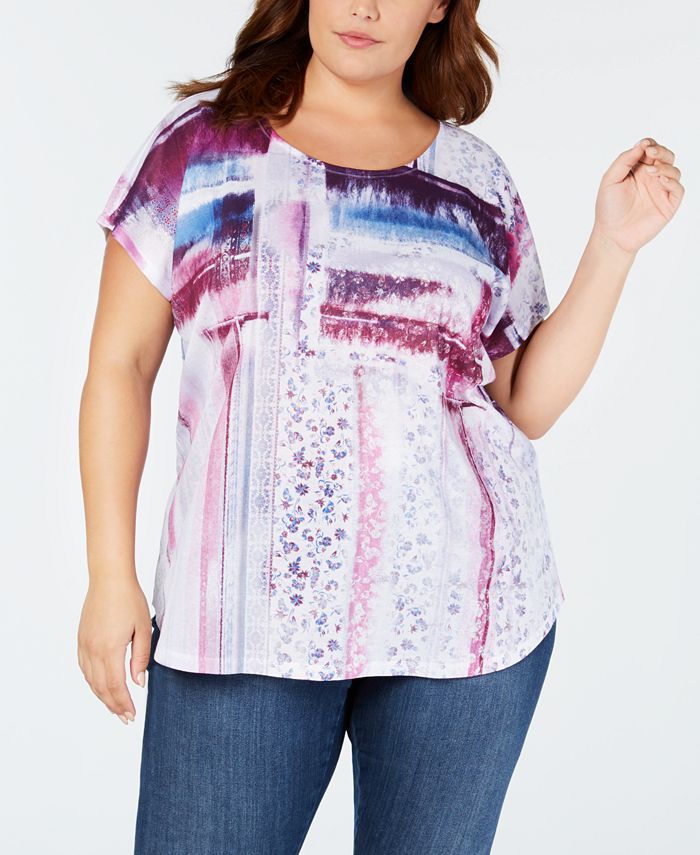 Style & Co Plus Size Mixed-Print Top, Created for Macy's - Macy's