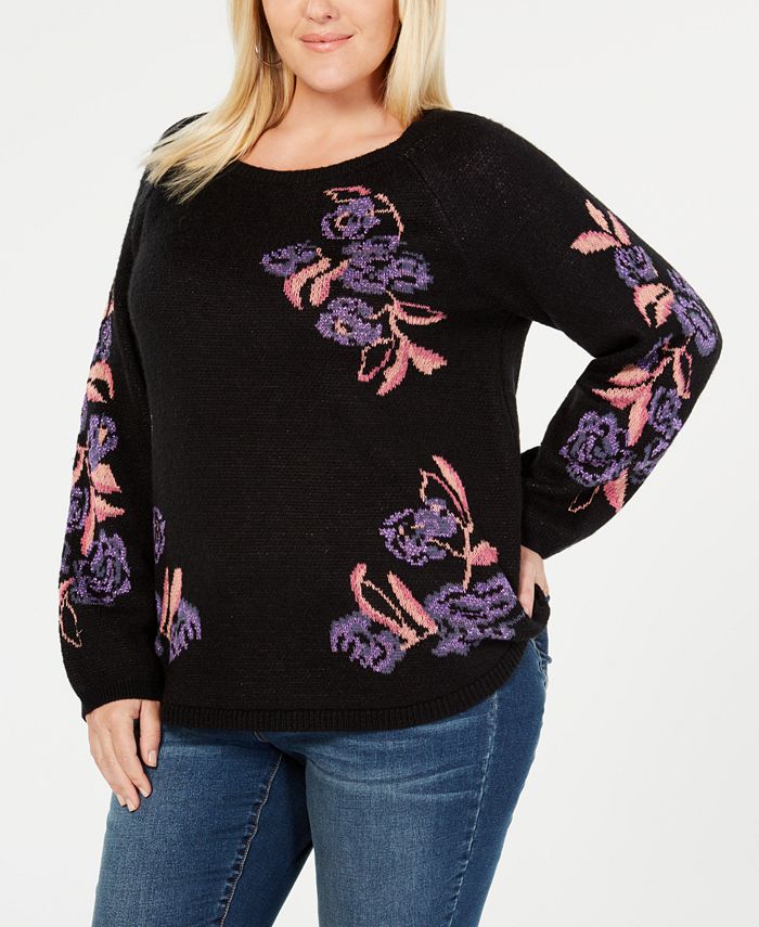 Style & Co Plus Size Jacquard Floral Metallic Sweater, Created for Macy ...