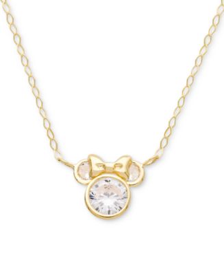Disney© Children's Cubic Zirconia Minnie Mouse 15" Pendant Necklace in ...