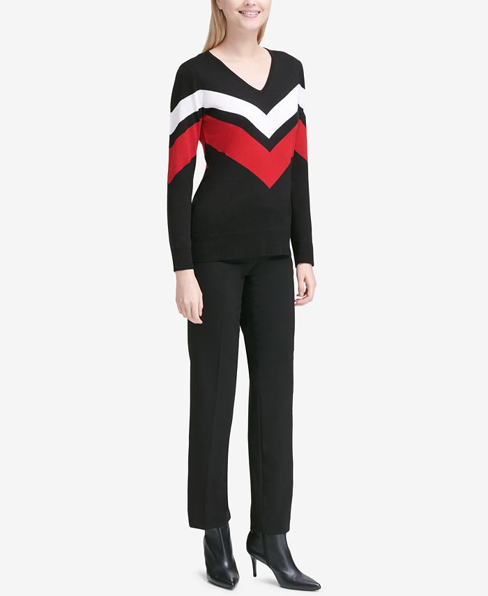 Calvin Klein V-Neck Chevron Sweater - Macy's
