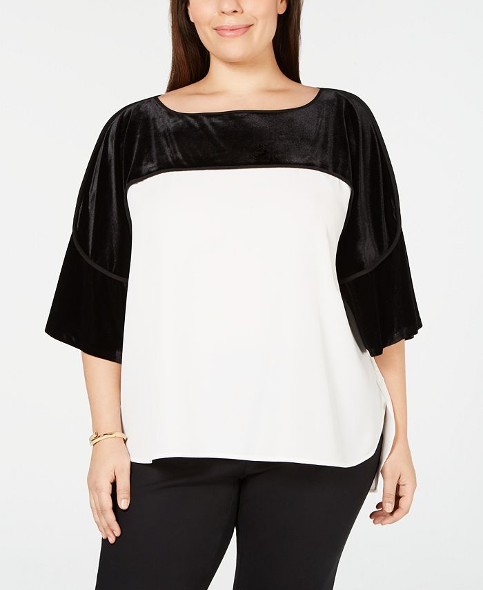 Calvin Klein Plus Size Velvet-Combo Top - Macy's
