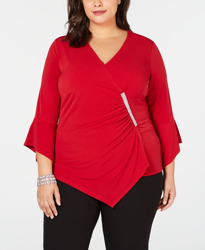 JM Collection Plus Size Embellished Wrap Top, Created for Macy's - Macy's