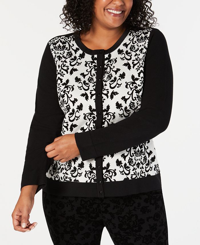 Charter Club Plus Size Floral-Print Cardigan, Created for Macy's - Macy's