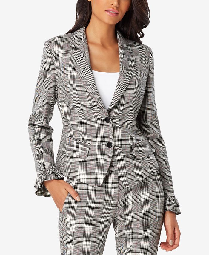 Tahari ASL Plaid Ruffled-Sleeve Blazer - Macy's