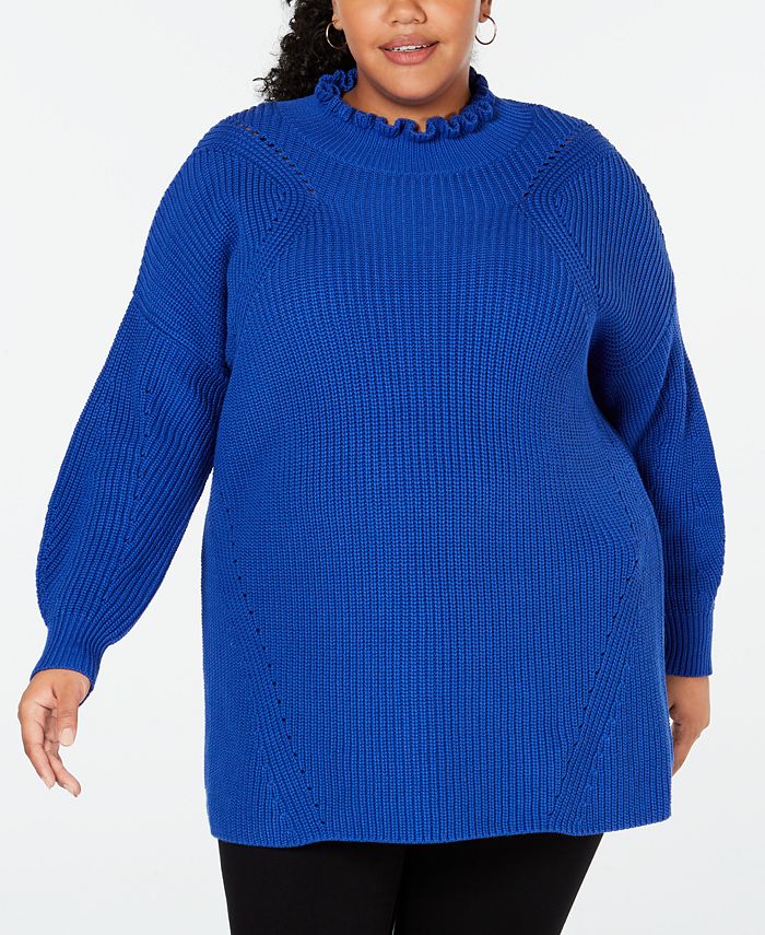 525 America Plus Size Cotton Ruffled-Neck Sweater, Created for Macy's ...