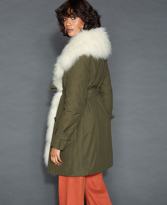 The Fur Vault Lamb-Fur-Trim Rabbit-Lined Coat - Macy's