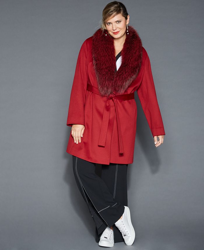 The Fur Vault Plus Size Fox-Fur-Collar Wool Coat - Macy's