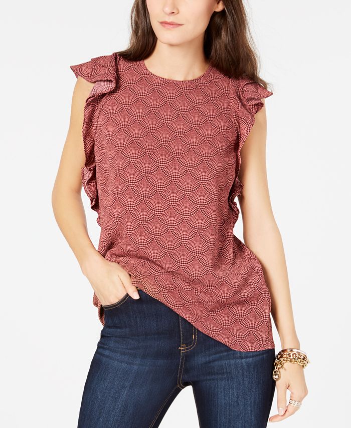 Michael Kors Printed Ruffle-Trim Top - Macy's