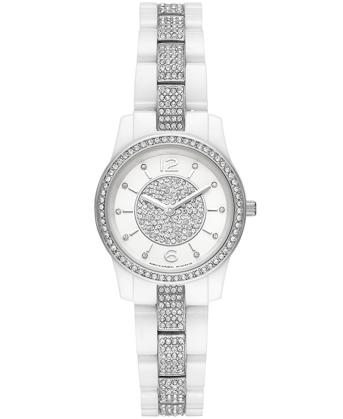 Michael Kors Women's Mini Runway White Ceramic Bracelet Watch 28mm - Macy's