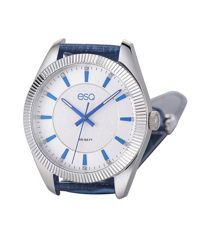ESQ Men's Stainless Steel Watch with Silver/Blue Dial and Crystal ...
