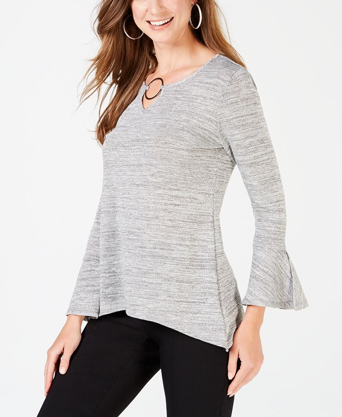 NY Collection Petite Metallic Ring-Neck Top - Macy's
