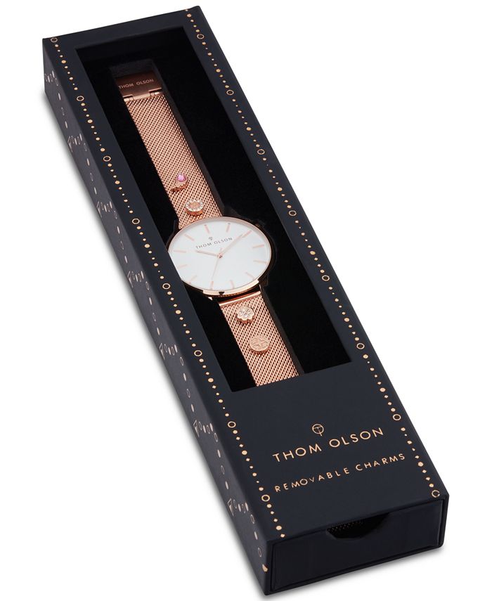 Thom Olson Women's Rose Gold-Tone Mesh Bracelet Watch 40mm - Macy's