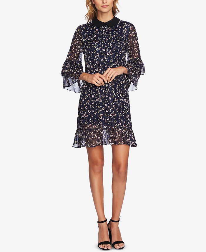 CeCe Ruffled Metallic Floral Print Dress - Macy's