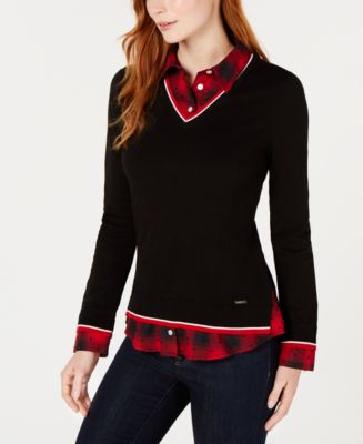 Tommy Hilfiger Plaid Layered Look Sweater Top Created for Macy s Macy s