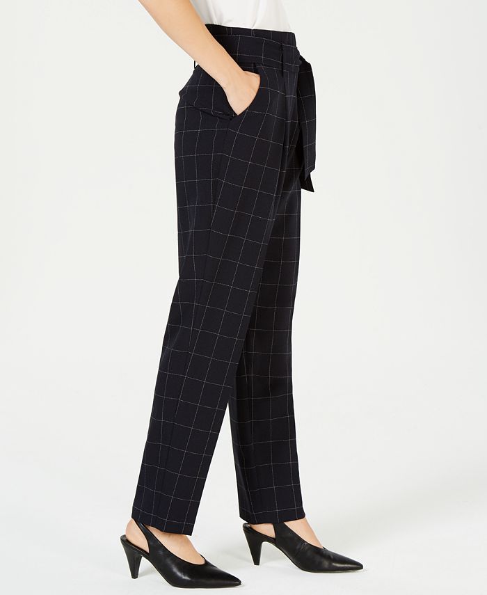 Bar III Belted Windowpane-Print Pants, Created for Macy's - Macy's
