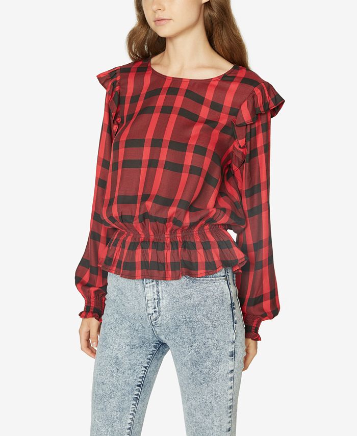 Sanctuary Ruffled Plaid Blouse - Macy's