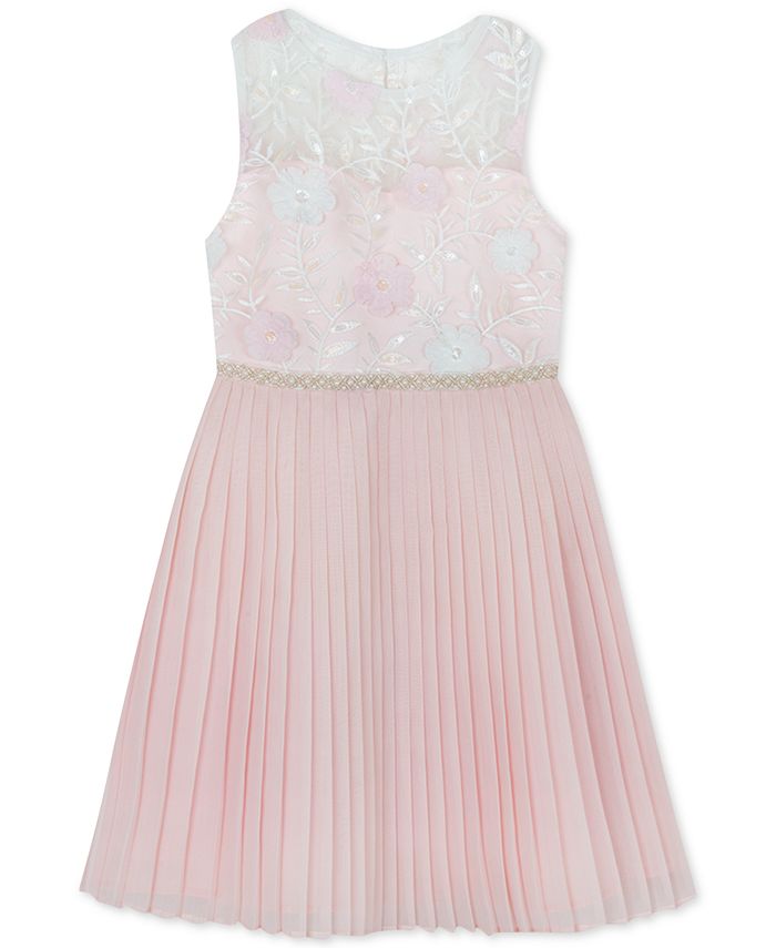 Rare Editions Little Girls Embroidered Pleated Dress - Macy's