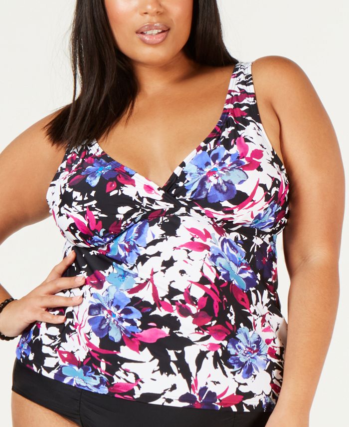 Island Escape Plus Size Swim Society Floral H Back Tankini Top Created