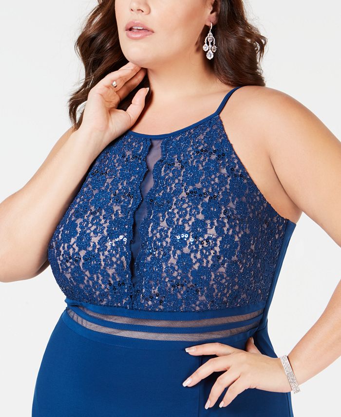Morgan & Company Trendy Plus Size Lace Gown - Macy's