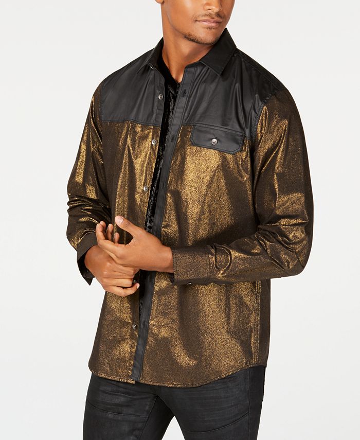 INC International Concepts I.N.C. Men's Colorblocked Metallic Shirt ...