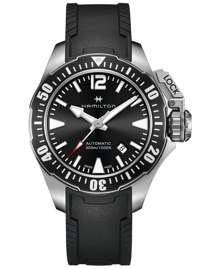 Hamilton Men's Swiss Automatic Khaki Frogman Black Rubber Strap Watch ...