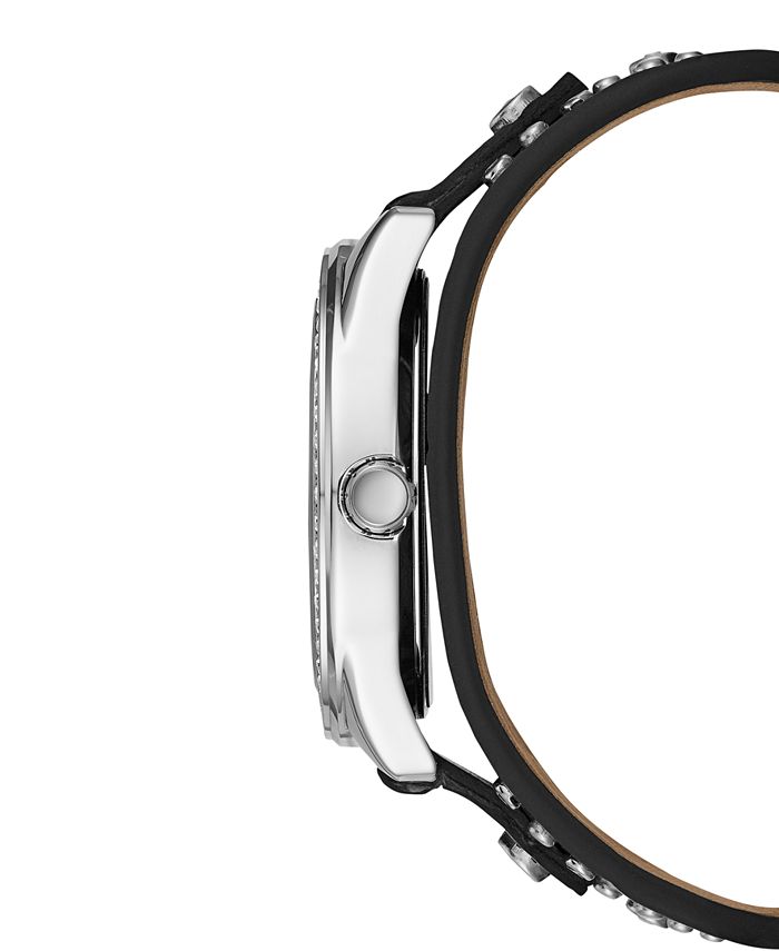 GUESS Women's Black Studded Leather Cuff Watch 36.5mm - Macy's